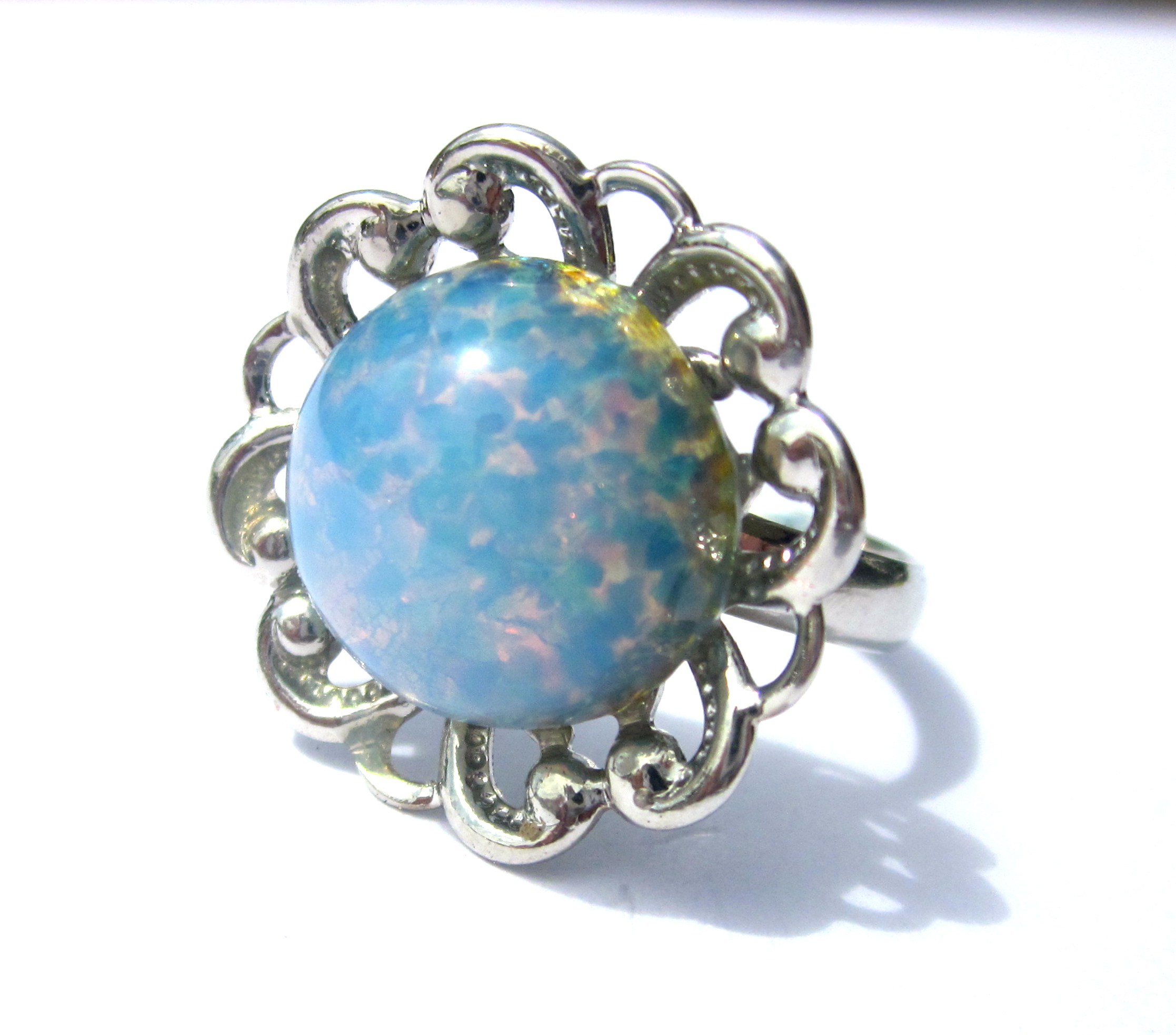 Blue "opal" Flower Ring, Summer Jewelry, Summer Ring on Luulla